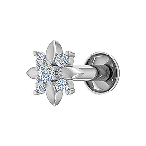 FINEROCK 0.05 Carat Diamond Floral Nose Pin in 18K White Gold