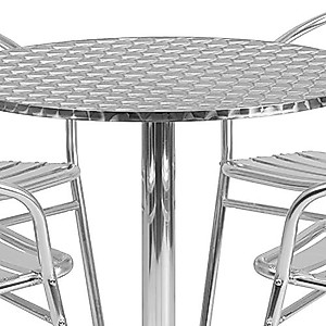 Flash Furniture 31.5'' Round Aluminum Indoor-Outdoor Table Set with 4 Slat Back Chairs