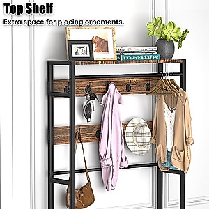 DDJ Hall Tree with Bench and Shoe Storage, Entryway Bench with Coat Rack with Shoe Storage, 7-in-1 Entryway Coat Rack with Hooks and Hanging Rod, 11.8 x 33.1 x 70.9 in, Rustic Brown and Black