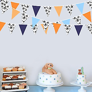 32Ft Orange Blue Dog Paw Party Decorations Puppy Paw Print Fabric Banner Triangle Pennant Flag Garland Streamers for Kids Boys Blue Dog Birthday Baby Shower Party Outdoor Garden Decor Supplies