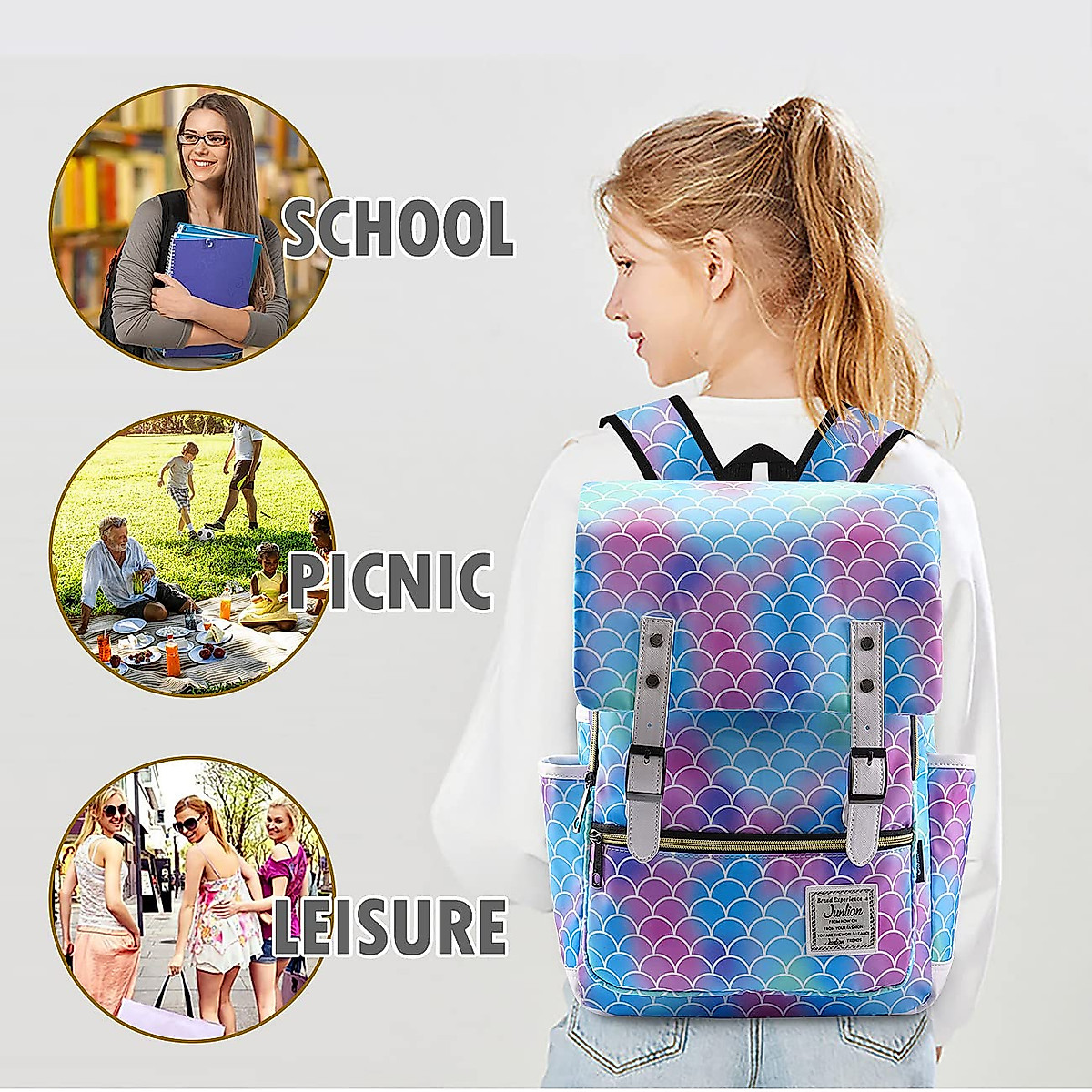 Junlion Slim Laptop Backpack College Student School Bag Travel Rucksack Daypack Cow One Size