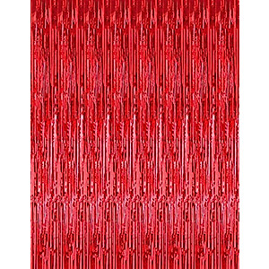 2 Pcs 3.2ft x 8.2ft Shiny Red Metallic Tinsel Foil Fringe Curtains Photo Booth Backdrop for Birthday Wedding Holiday Celebration Bachelorette Party Decorations (Red)