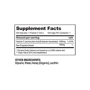 Propolis Liposomal Vitamin C by Beekeeper's Naturals, 1000mg Vitamin C, Propolis & Organic Honey, Supercharged Immune Support & Increased Bioavailibity for Max Absorption, 12 Ct