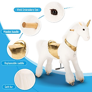 UFREE Riding Unicorn, Unicorn Ride on Toy Riding Unicorn Plush Animal, Golden Unicorn for Kids Ages 3-6