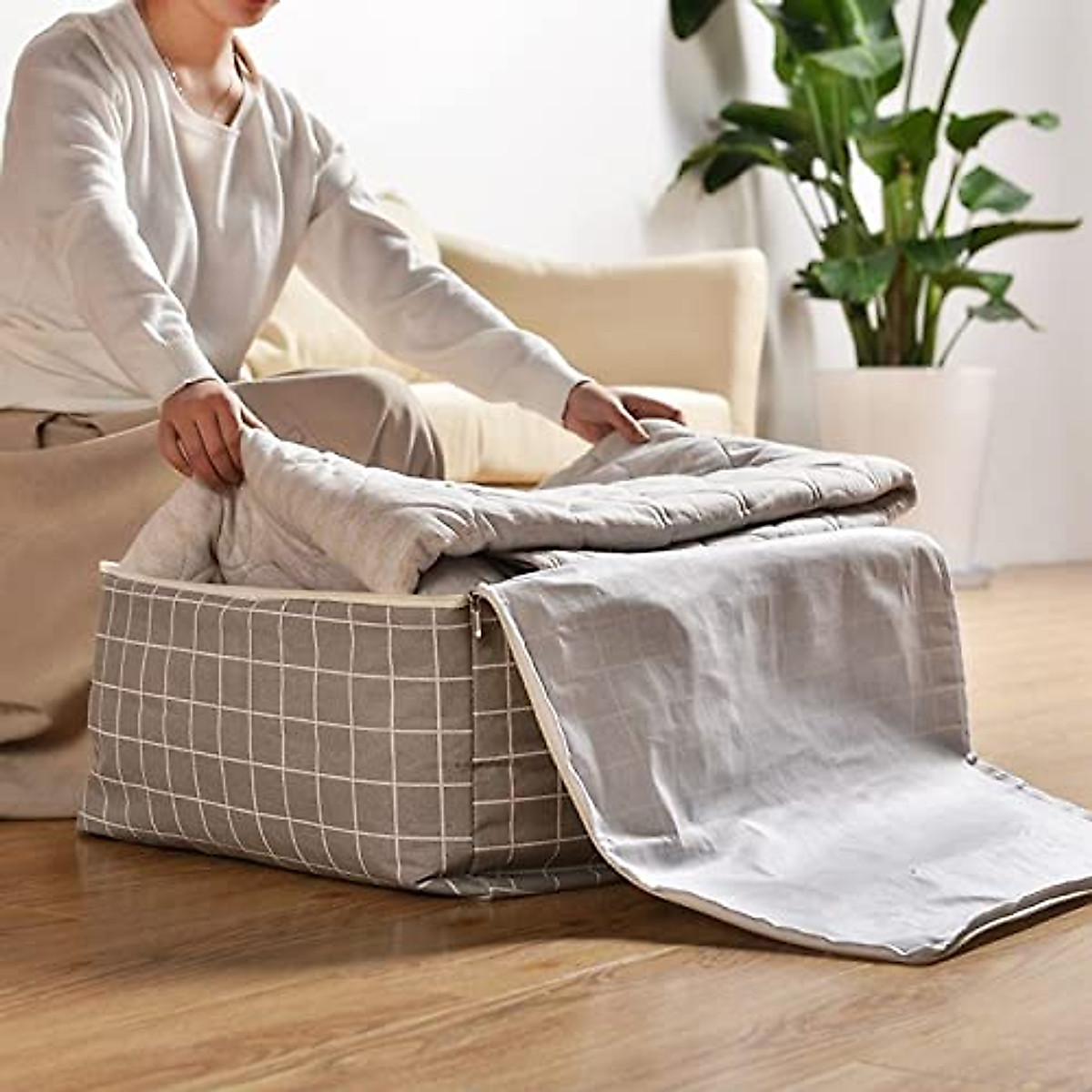 Liampo Large Capacity Clothes Organization and Storage Bins with Handles Bedding Storageused for Quilt Cover Quilt Luggage Packing 3 Pieces