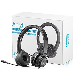 Anivia Stereo Computer Headset with Noise Cancelling Microphone for PC Office Phone Laptop - On-Ear Wired Headphones with Microphone, 3.5mm Audio Jack for PS4 PS5 Xbox, A7plus Black