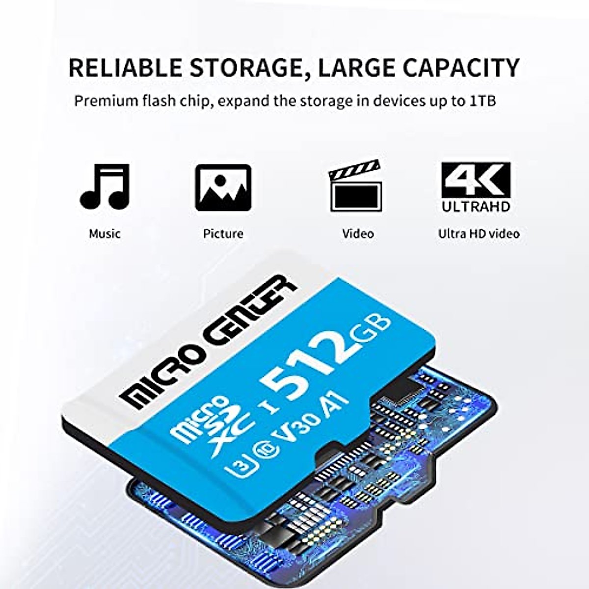 Micro Center Premium 512GB microSDXC Card, Nintendo-Switch Compatible Flash Memory Card, UHS-I C10 U3 V30 4K UHD Video A1 R/W Speed up to 95/80 MB/s Micro SD Card with Adapter (512GB)