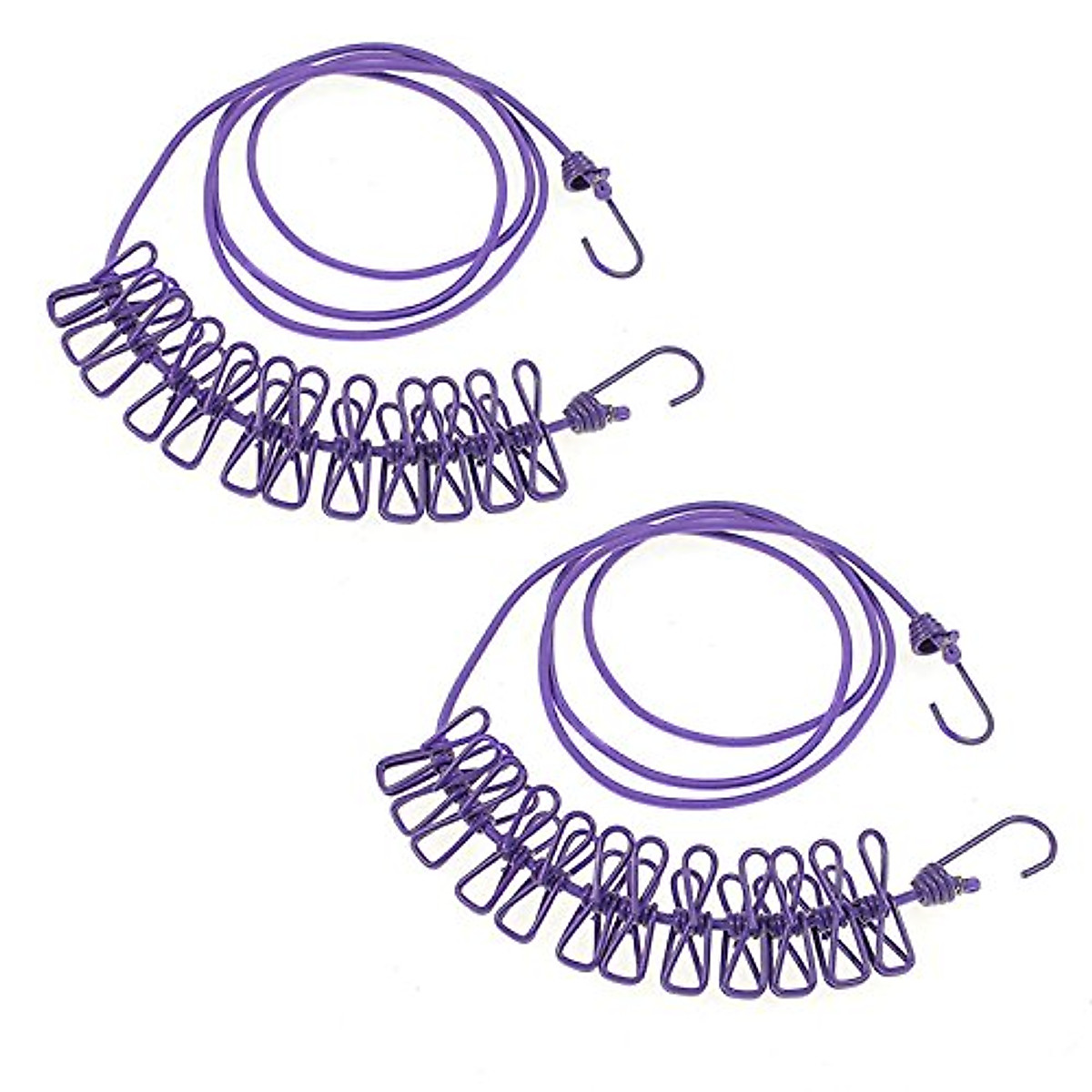 NUZAMAS 2X Clothesline 12 Pegs Clips Portable Expandable Adjustable Retractable Airer for Camping Travel Clothes Laundry Drying Outdoor and Indoor Use Purple