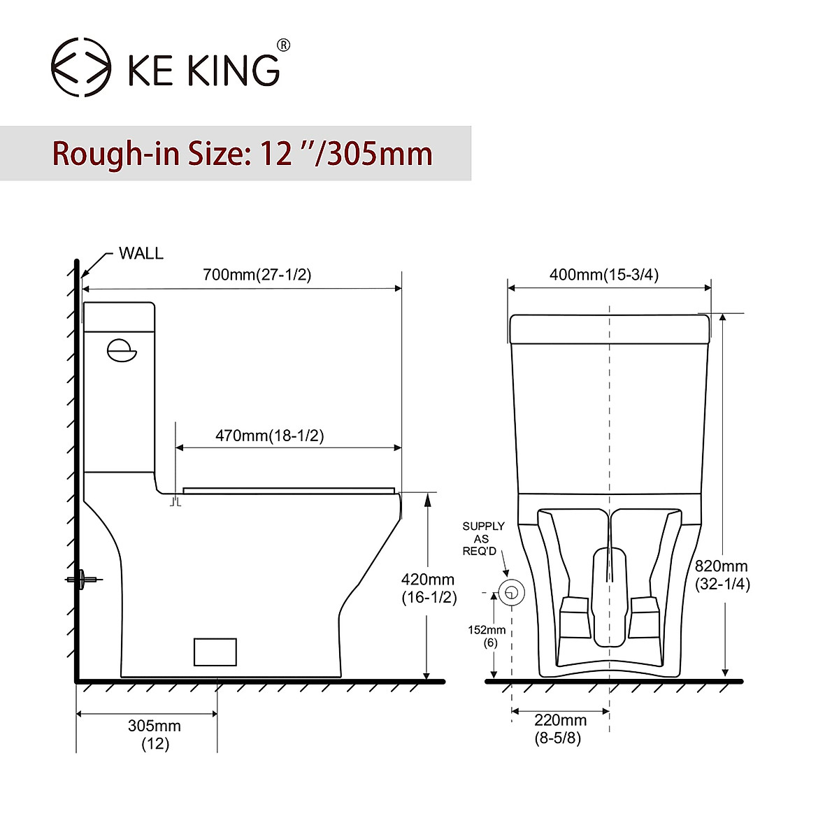 KE KING Lavan® 1000 MaP Score Powerful Flush Comfort Height Floor Mounted Two-Piece Toilet