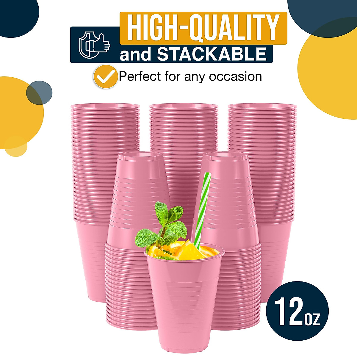 Exquisite Pink Party Cups - 50 Pack, 12 oz Each | Perfect for Celebrations