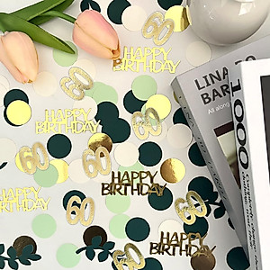 Sage Green 60th Happy Birthday Confetti, 60th Birthday Table Decorations Scatter Confetti Birthday Cake Confetti, Green Gold Foil Confetti Decorations for 60th Birthday Woman Men Party Decor 230 Pcs