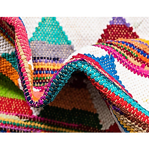 Unique Loom Chindi Trellis Collection Modern, Geometric, Bright Colors, Southwestern Area Rug (9' 0 x 12' 0 Rectangular, Multi/Ivory)