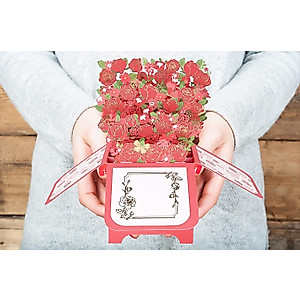 Giiffu Flowers Pop Up Card, Red Rose, 3D Paper Flowers Bouquet Greeting Cards with Note Card and Envelope for Mothers Day, Birthday, Valentine's Day, Anniversaries Card, All Occasion(7" x 6.7")