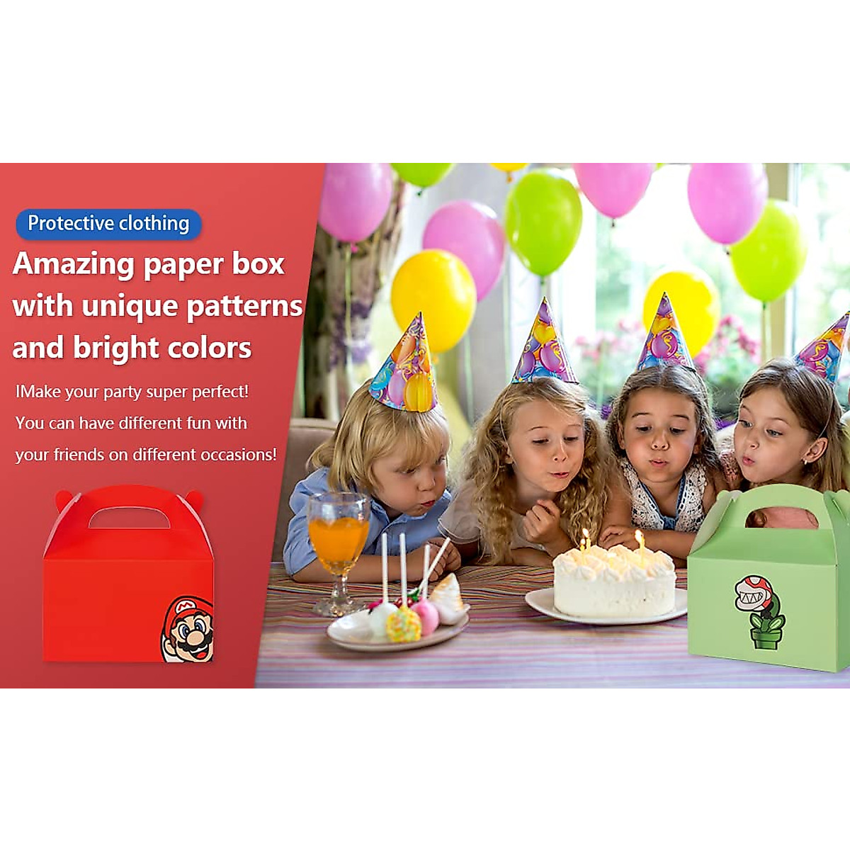 Joyhood Video Game Party Treat Box Compatible With Super M Party - 24 PCS Gift Boxes + 8 Ballon Gifts - Favor Snack Goody Cardboard Bag Gift Giving And Birthday Party Favors Decorations Supplies