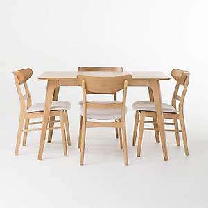 Christopher Knight Home Idalia 50" Rectangular Dining Set, 5-Pcs Set, Natural Oak / Light Beige