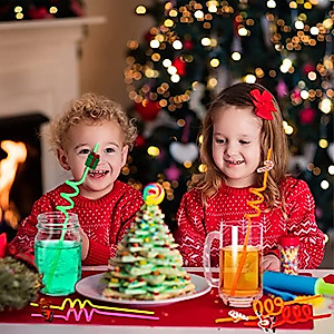 Lauwell 24 Pcs Christmas Drinking Straws Reusable Plastic Xmas Theme Party Santa Claus Sleigh Lollipops Gingerbread Man Hat Gifts, 8 Styles, One Size, Yellow, Orange, Blue, Green, Pink, Red, Purple