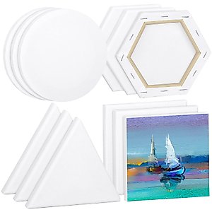 Aodaer 12 Pieces Stretched Canvas Blank Painting Canvas 6 Inch Panel Artist White Canvas Boards Triangle Square Hexagon Round Shape Canvas Frame for Acrylic Pouring Oil Painting