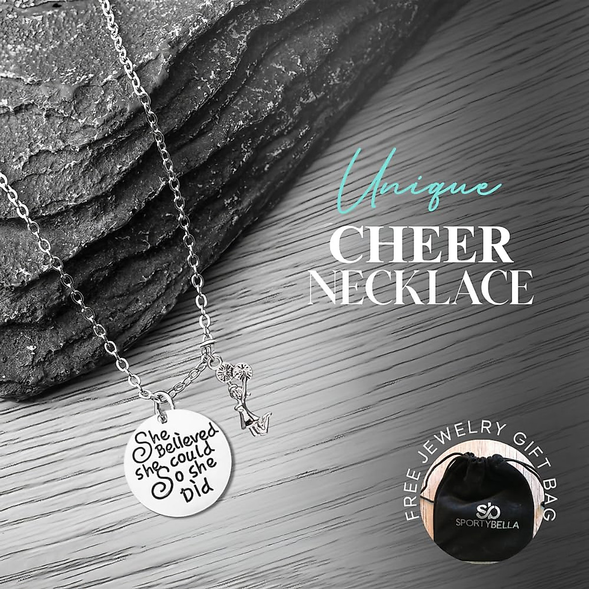 Sportybella Cheer Necklace for Girls - Cheer She Believed She Could So She Did Cheerleading Jewelry, Gift For Cheerleaders, Cheer Necklaces for Cheerleader