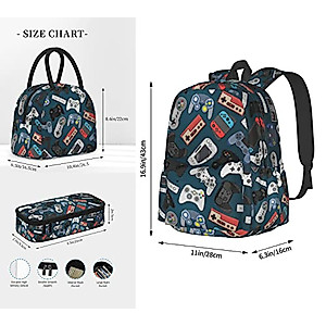 Oplp Video Game Controller Background Large Capacity Backpack Lunch Bag Pencil Case Combination 3 Piece Set