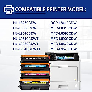 BERYINK TN-431BK TN-431C TN-431M TN-431Y Compatible TN431 Toner Cartridge Set Replacement for Brother MFC-L8900CDW HL-L8360CDW HL-L9310CDW MFC-L8610CDW MFC-L9570CDWT Printer [6-Pack, 3BK+1C+1M+Y]