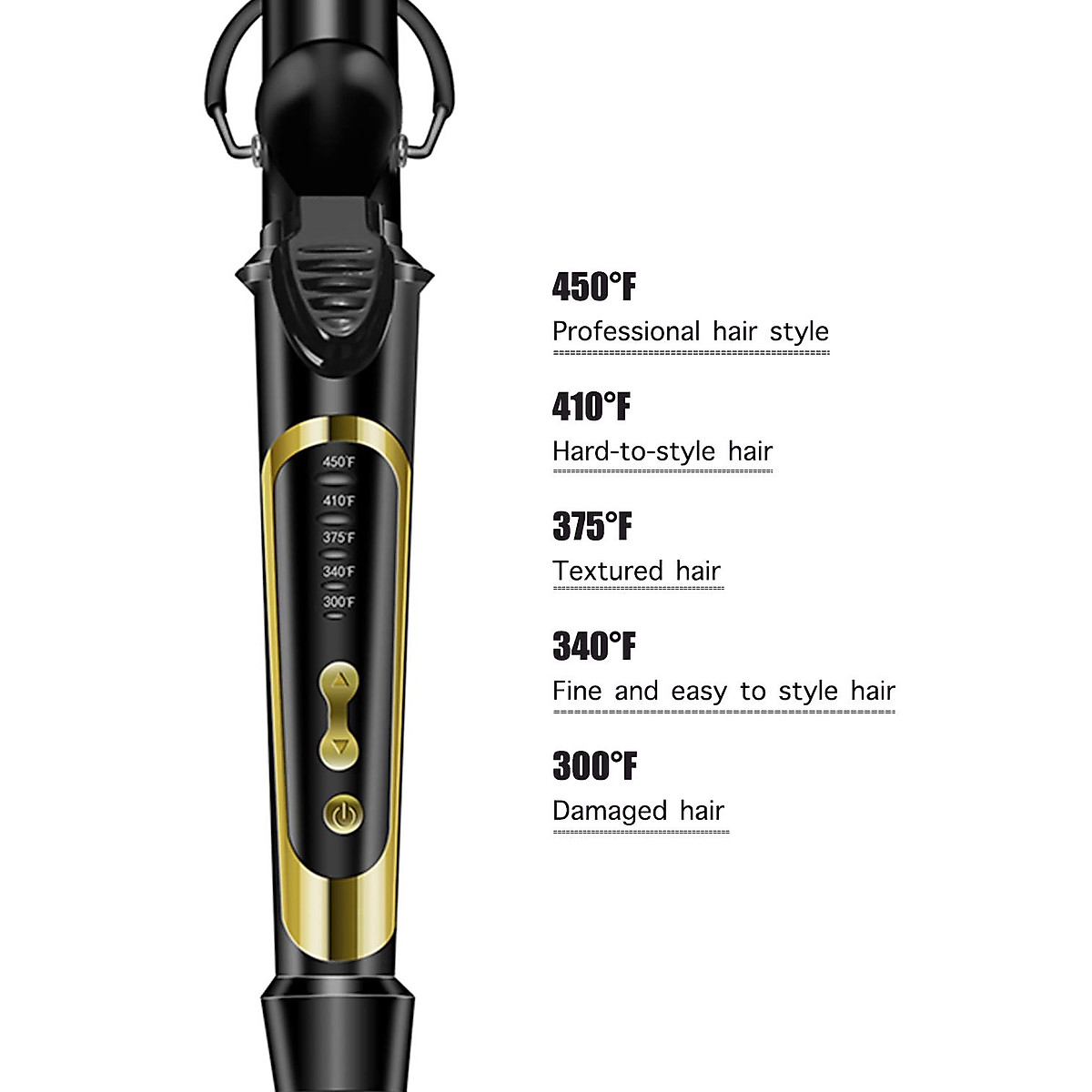 Lanvier 1.25 Inch Clipped Curling Iron with Extra Long Tourmaline Ceramic Barrel, Professional 1 1/4 Inch Hair Curler up to 450°F Dual Voltage for Traveling, Hair Waving Style Tool–Black