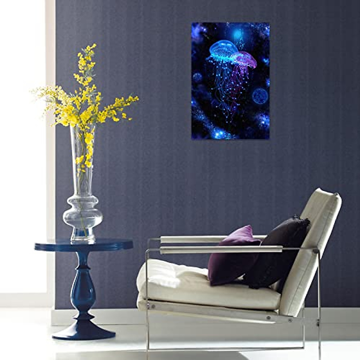 Jellyfish Canvas Poster Trippy Marine Life Wall Art Galaxy Universe Pictures Bathroom Bedroom Wall Decor Gift for Boys Girls, Unframed 40x60cm