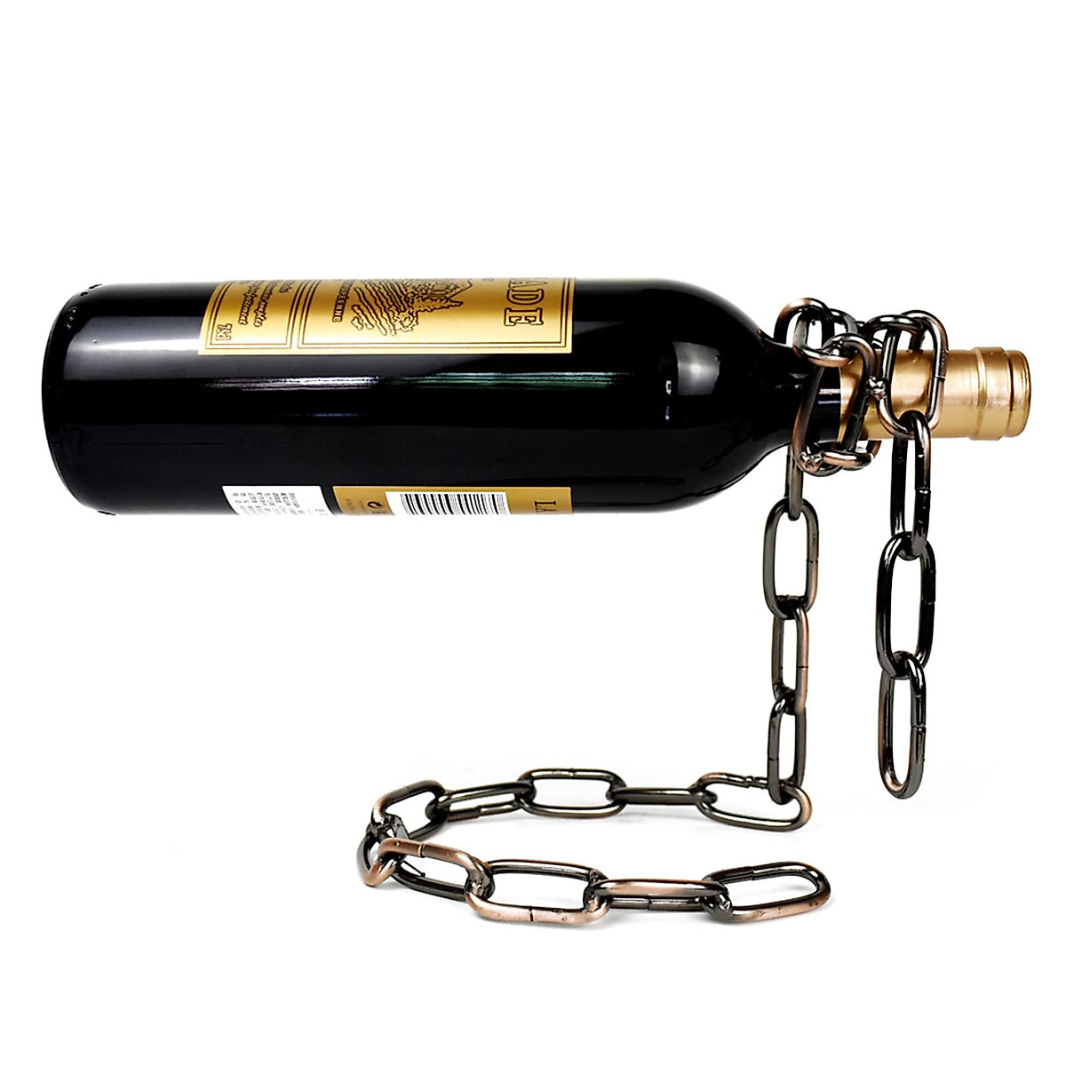 Tabletop Single Wine Bottle Holder, Creative Suspending Chain Rack Bronze Wine Rack Wine Holder Novelty Gift for Kitchen Home Table Decor, Perfect Wine Gifts and Accessories for Wine Lovers (Bronze)
