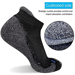 APTYID Men's Performance Cushion Ankle Athletic Running Socks, Black, Size 9-12, 6 Pairs