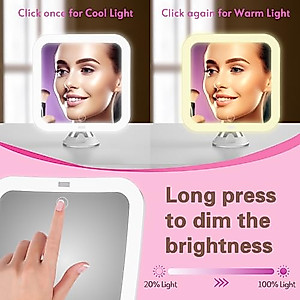 Upgraded 10x Magnifying Lighted Makeup Mirror with Natural White LED Lights, 360°Swivel Portable Cordless Makeup Mirrors with Locking Suction Base for Home Bathroom Shower and Travel (Medium)