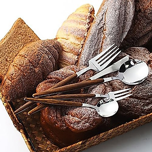 Aimilan 30 Piece Silverware Set for 6, 18/10 Stainless Steel Imitation Wooden Handle Flatware Cutlery Set for Home Kitchen Restaurant, Mirror Finish, Dishwasher Safe (30-Piece for 6)