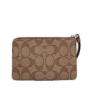 Coach Corner Zip Signature PVC Wristlet, 58035, KHAKI/SADDLE