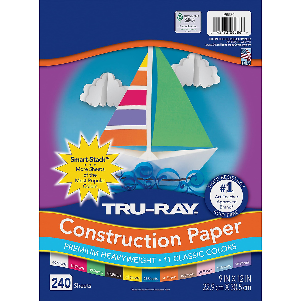 Pacon Tru-Ray Sulphite Construction Paper, 9-inch x 12-inch, Assorted Colors, 240 Sheets (PAC6586)
