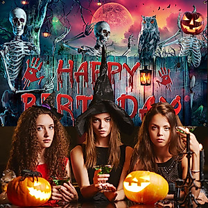 Roetyce Halloween Birthday Party Decorations, Skull Halloween Birthday Banner Outdoor Indoor 6x4ft, Scary Birthday Backdrop for Kids, Halloween Birthday Party Supplies, Happy Birthday Photo Background