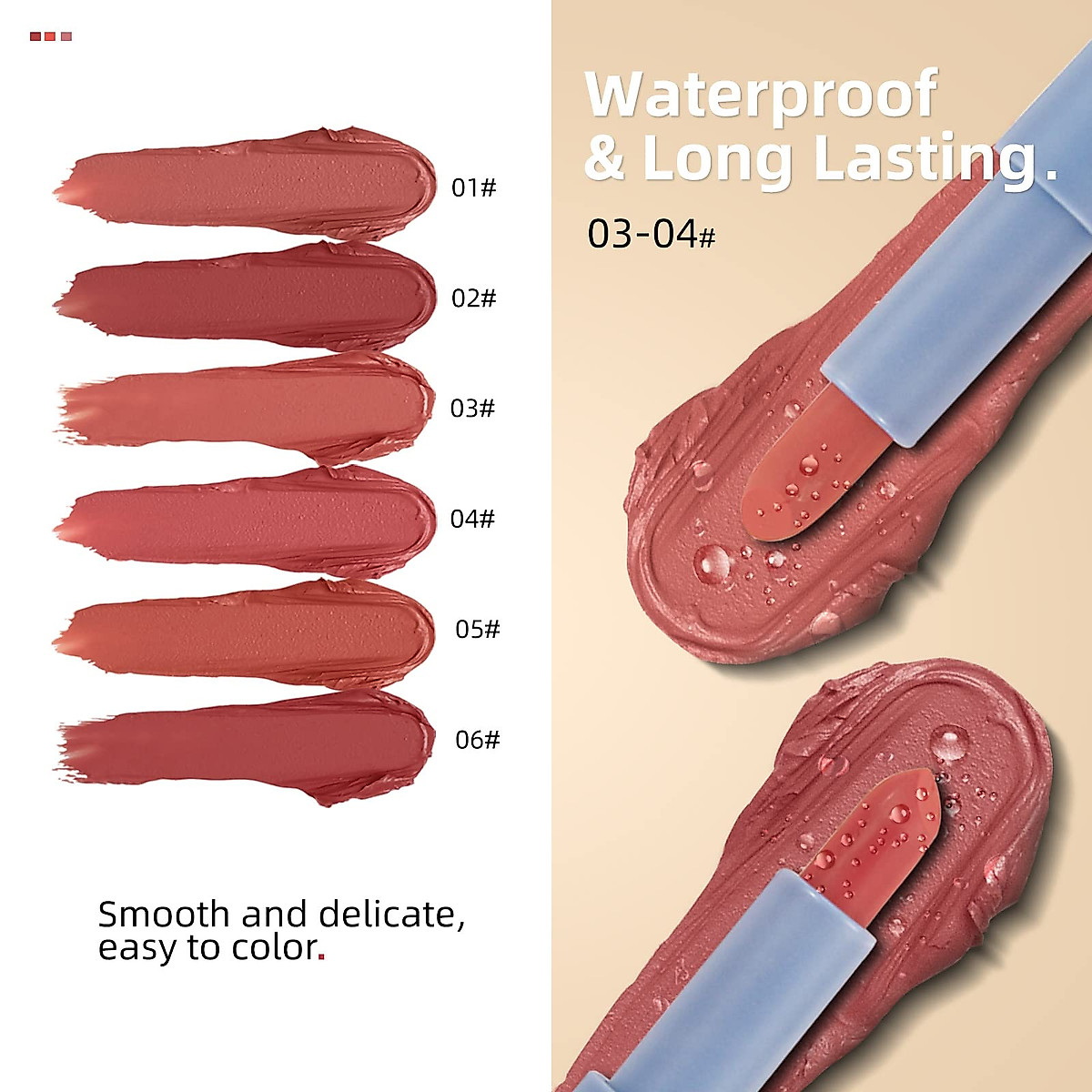 LAMUSELAND 2Pcs/set Matte Velvet Earphone Lipstick with 2Pcs/set Glitter Shimmer Eyeshadow Sticks