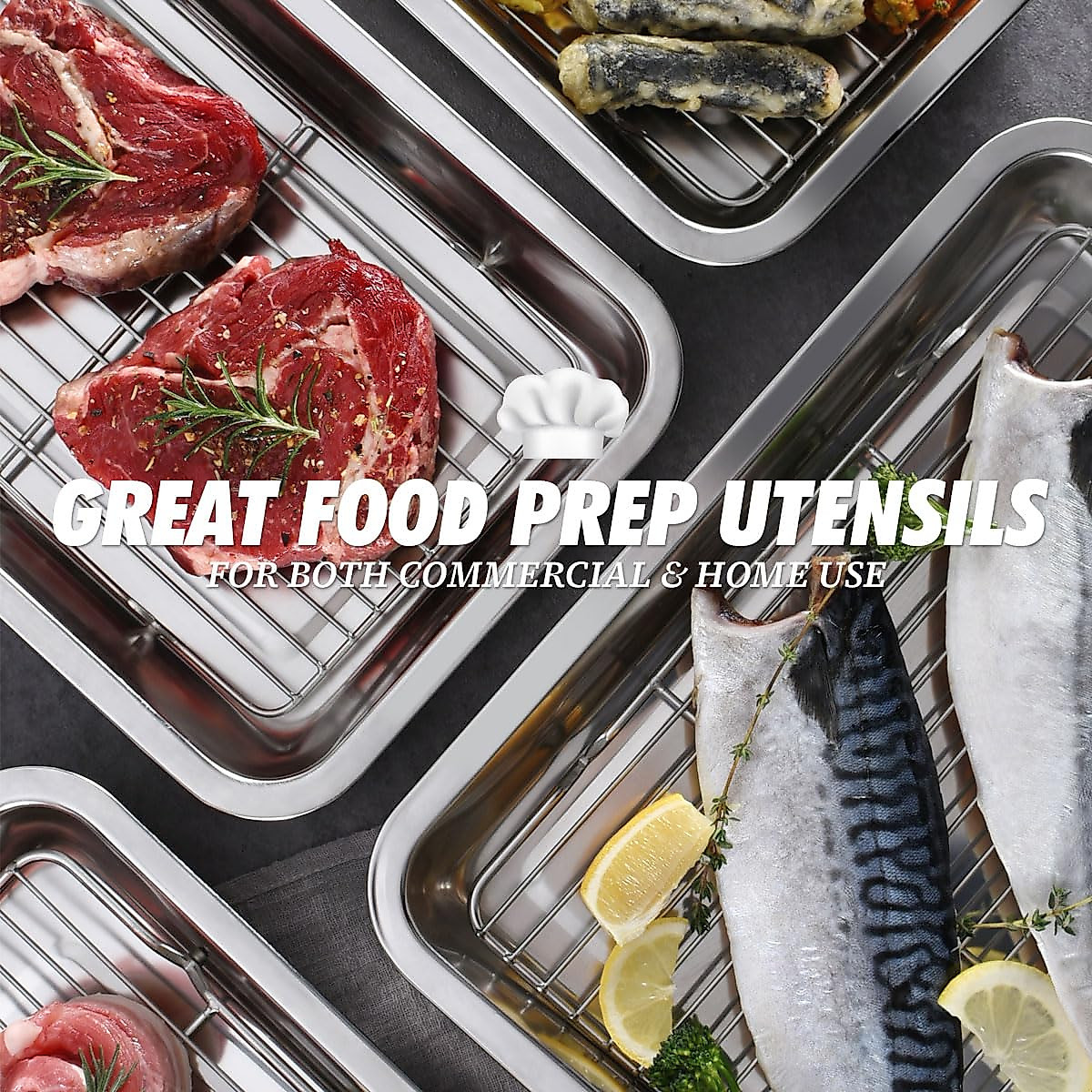 Stainless Steel Food Prep Container with Rack & Lid (Tray), 2.4Quarts, Catering Pans, Restaurant Pans, Buffet Party Pan, Roasting Pan with Rack, Bakeware Roaster, Oven Casserole (1305 / No5)