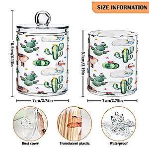 Nander 2Pack Qtip Holder Dispenser -Llama Cactus Clear Plastic Apothecary Jars Set - Restroom Bathroom Makeup Organizers Containers for Cotton Swab, Ball, Pads, Floss