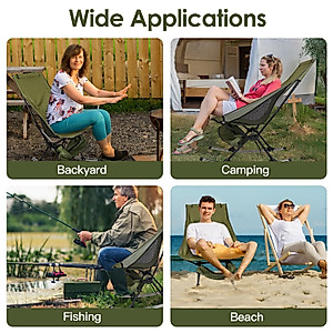 TeqHome Folding Rocking Chair, Outdoor Rocking Chair with Carry Bag, Foldable Padded Rocking Chair, for Camping, Patio, Angling, Supports 300lbs(Beige)