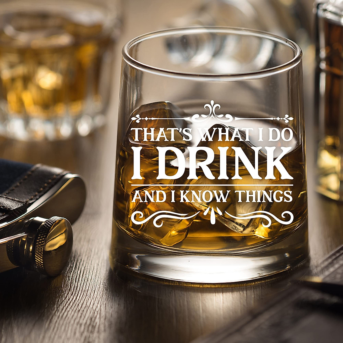 I Drink and I Know Things Funny Whiskey Glasses Gifts for Men or Women - Unique Festival, Birthday Gifts for Friends, Mom, Dad, Coworkers, Congratulations Birthday BFF Gifts for Friend, 9 oz