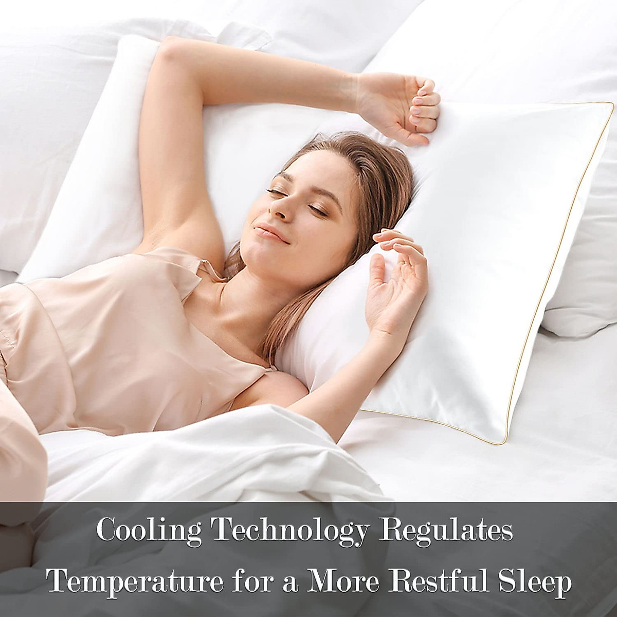 Pillows King Size Set of 2, Luxury Soft King Size Pillows, Hotel Collection Bed Pillows for Sleeping, Down Alternative Filling Breathable Pillow, Gel Cooling Pillow