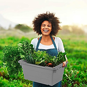 Gray Plastic Bus Tub (Pack of 6) Commercial Tote Box Cross Stack Nest Utility Tote Tub/Bud Box W/O Lid, 25” L x 16” W x 9” H - for Food Service, Airport, Cafeteria, Seafood, Vegetables, Transporting