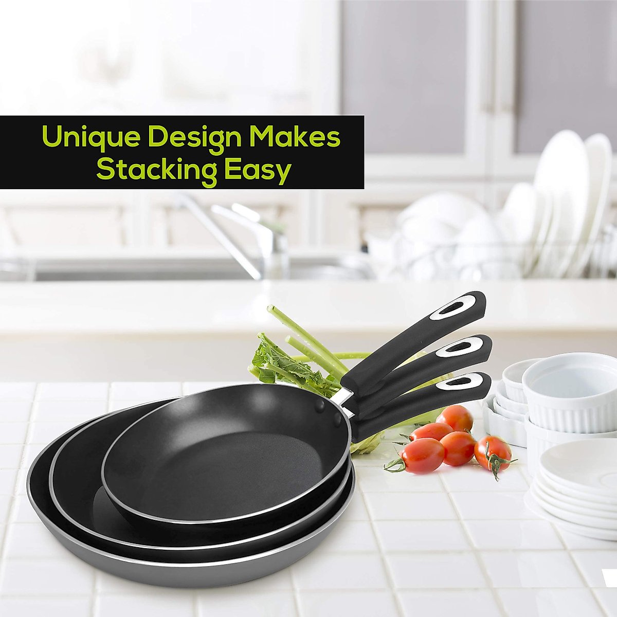 Utopia Kitchen 1 Quart & 2 Quart Nonstick Saucepans with Glass Lids & along with 8” 9” & 11” Nonstick Frying Pan - Induction Bottom - Multipurpose Use for Home Kitchen or Restaurant - Grey-Black