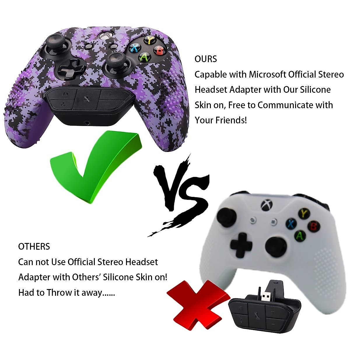 9CDeer 1 Piece of Studded Customize Digital Camo Silicone Cover Skin Sleeve Case 8 Thumb Grips for Xbox One/S/X Controller Purple Compatible with Official Stereo Headset Adapte