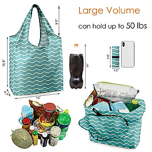 BeeGreen 12 Pack Reusable Shopping Bags with Storage Pouch & Elastic Band Geometric Reusable Grocery Bags Bulk 50LBS X-Large Foldable Machine Washable Heavy Duty Eco Tote Bags Recyling Bags w Handle