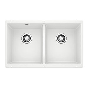 BLANCO 516320 Equal White Precis Silgranit 50/50 Double Bowl Undermount Kitchen Sink