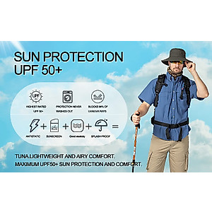 Men's UV UPF 50+ Fishing Shirts for Men Sun Protection Bahama ii Breathable Fast Dry SPF Hiking Short Sleeve Shirt (1# L Fossil)