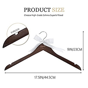 Yean Bow Knot Wedding Hangers Classic Wood Color Bride Dress Hanger Groom Suit Hanger Engraved Bridal Gown Hanger for Women and Men (Bride (Pack of 1)