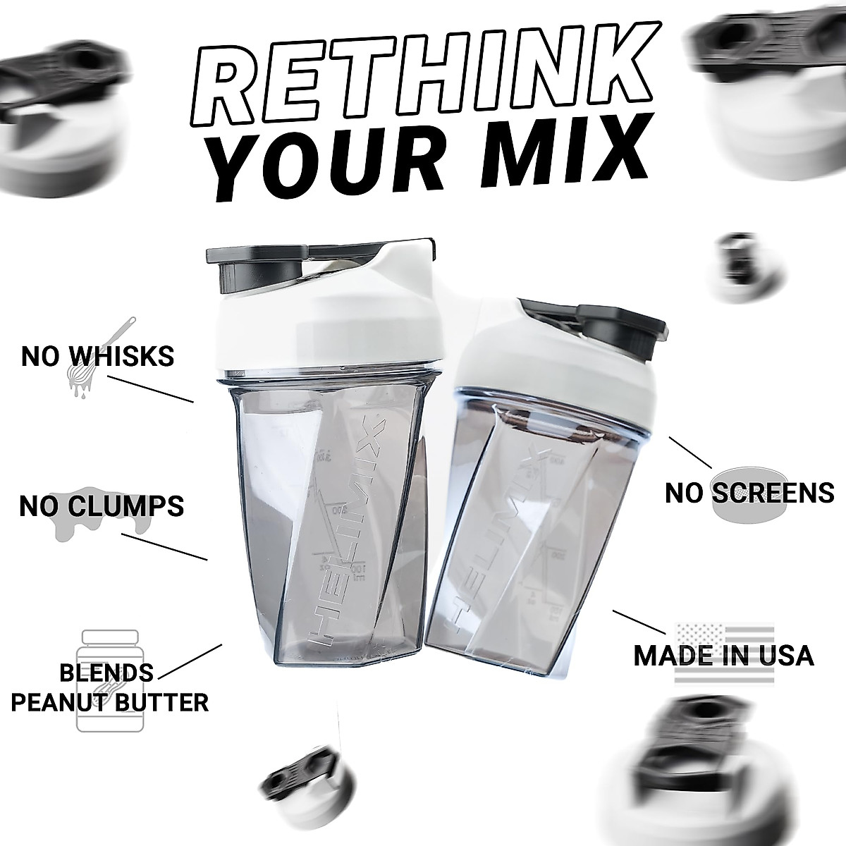 HELIMIX 1.5 Vortex Blender Shaker Bottle Holds Upto 20oz | No Blending Ball or Whisk | USA Made | Portable Pre Workout Whey Protein Drink Shaker Cup | Mixes Cocktails Smoothies Shakes | Top Rack Safe