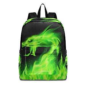 Green Fire Dragon Backpack, Travel Rucksack Lightweight School Bookbag Daypack for Adults Teen Students Boys Girls