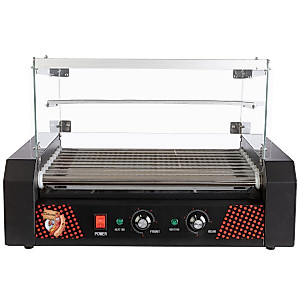 Hot Dog Roller - Stainless-Steel 9-Roller Hot Dog Machine with Bun Warmer and Cover - Hotdog Roller Grill for 24 Hot Dogs by Great Northern Popcorn
