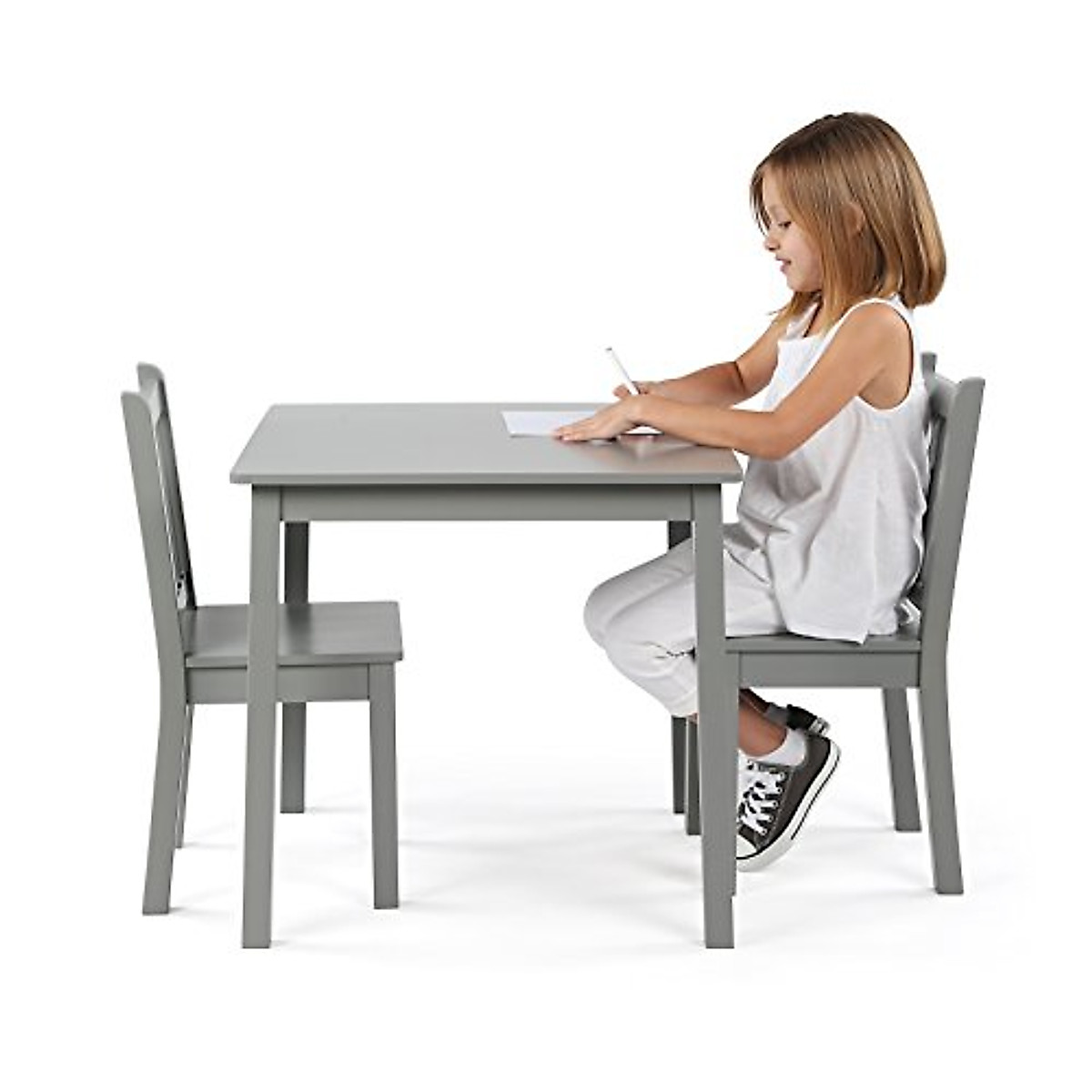 Humble Crew, Grey Kids Wood Table and 2 Chairs Set, Square